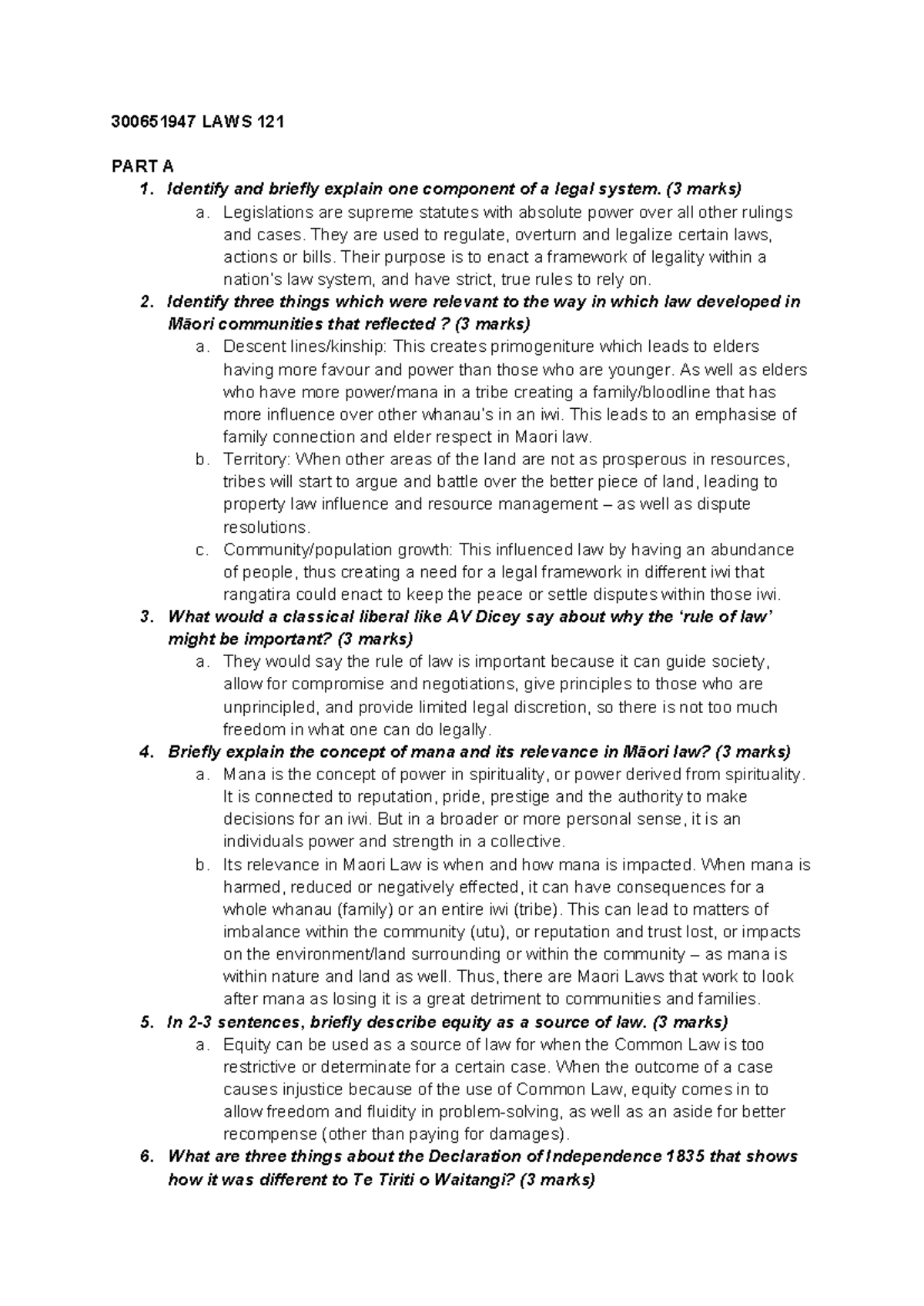 LAWS 121 Practice Test 1 Answers: Legal System Components & Māori Law ...