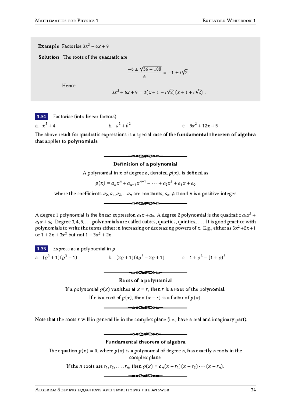 Mathematics for Physics 1: Extended Workbook 1 Algebra Solutions - Studocu