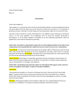 BSA B Commodatum: Understanding the Contract of Commodatum - Studocu