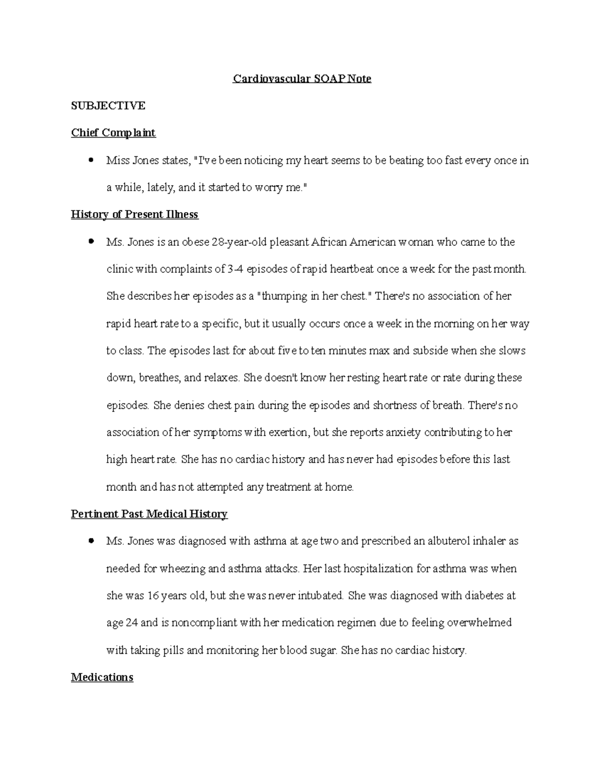Cardiovascular SOAP Note for Patient Evaluation and Assessment - Studocu