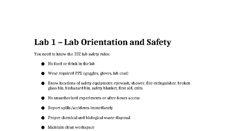 TCC Lab Overview: Safety Procedures & Physiological Experiments - Studocu
