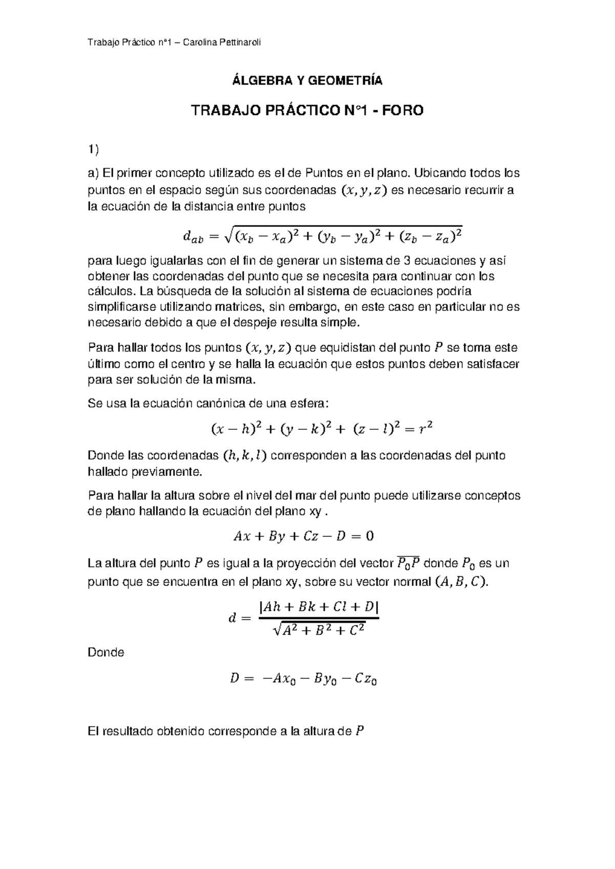 Trabajo Práctico 1 - Puntos en el Plano y Ecuaciones de Distancia - ÁLGEBRA - Studocu