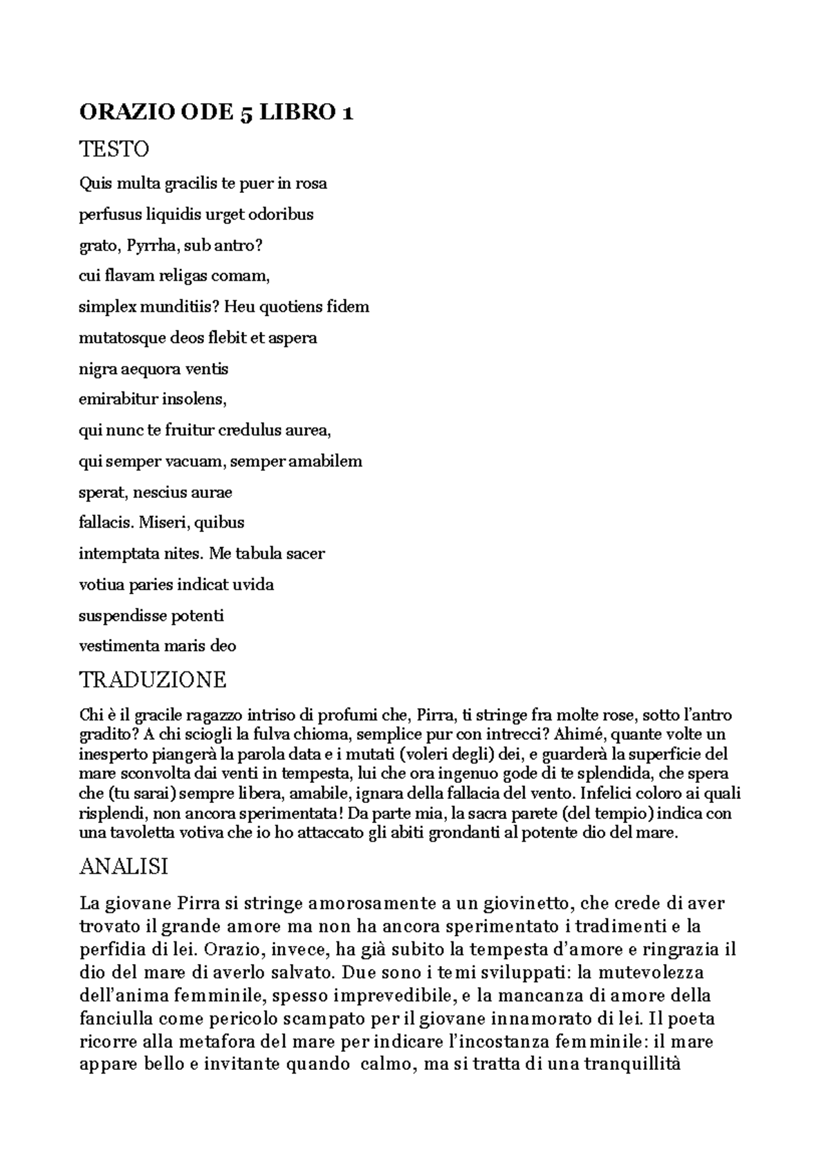 Orazio ODI - ORAZIO ODE 5 LIBRO 1 TESTO Quis multa gracilis te puer in ...