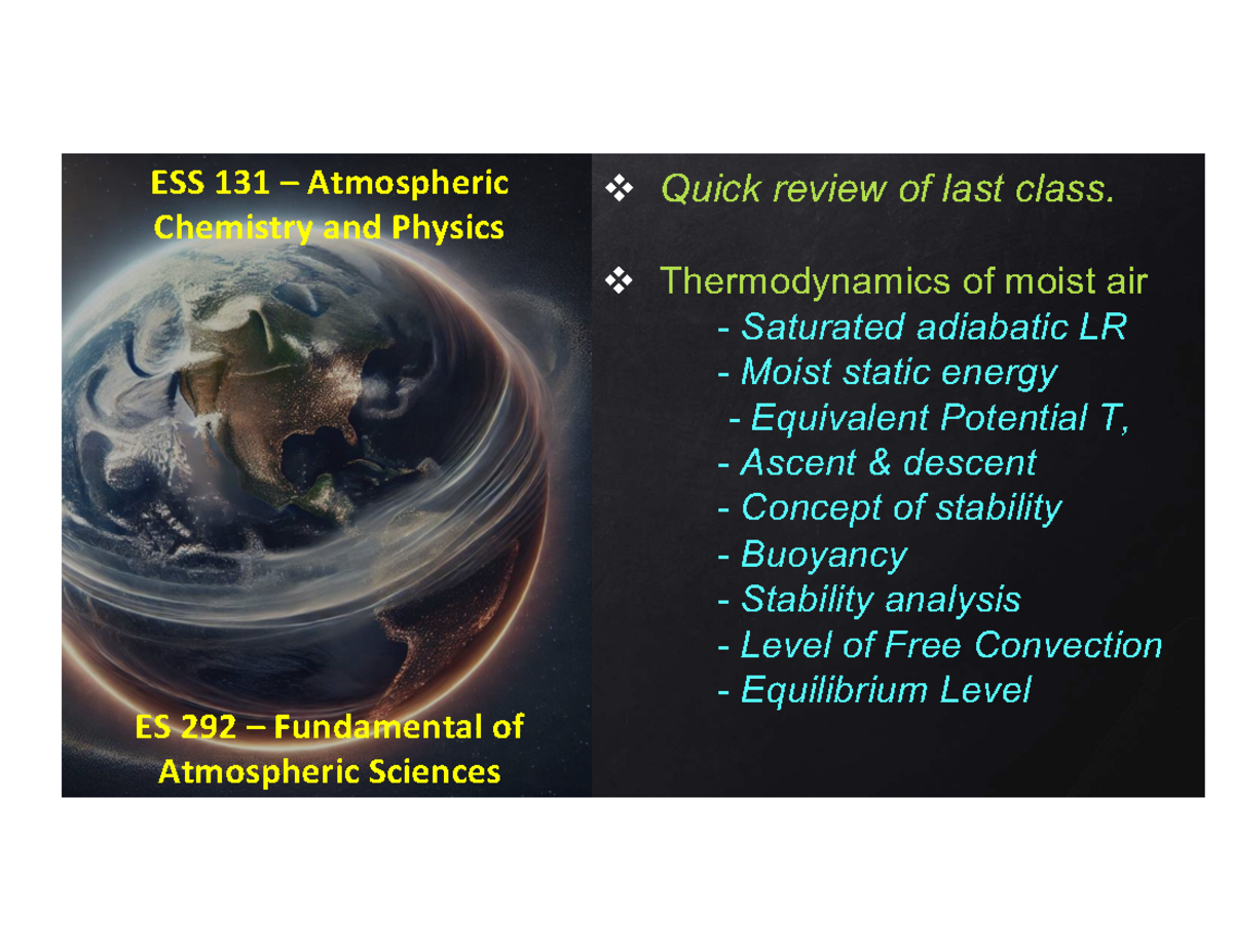 Understanding Atmospheric Stability and Convective Processes (ESS 131 ...