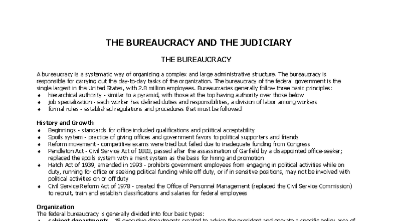AP US Gov: The Federal Judiciary & Bureaucracy Overview - Studocu