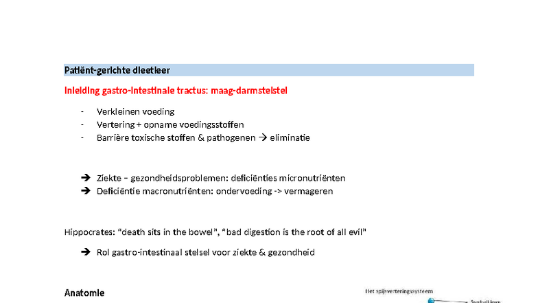 Patiëntgerichte Dieetleer Samenvatting: Vertering en Gezondheid - Studocu