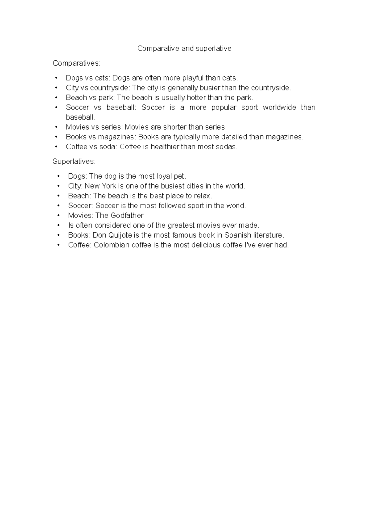 Comparative and Superlative Analysis: English 2 Activity N,N - Studocu