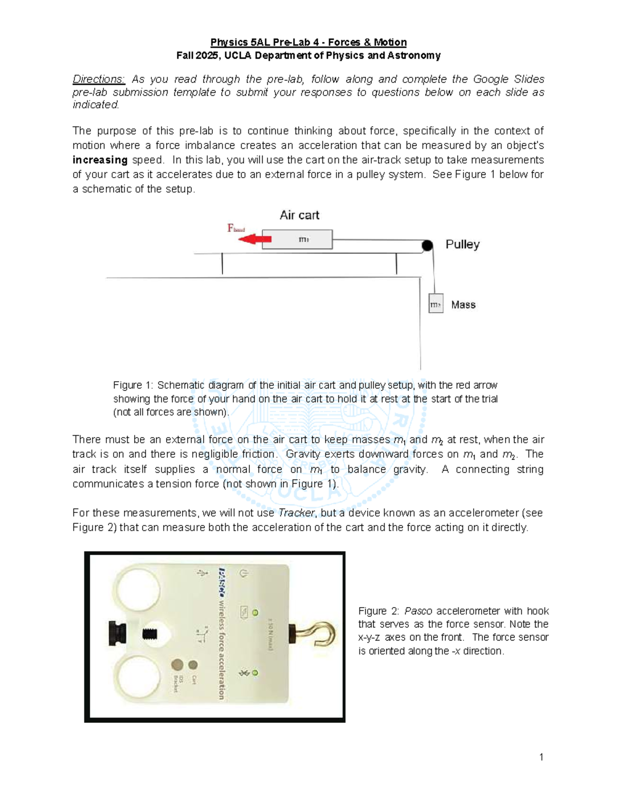 Physics 5AL Lab Manual: Forces & Motion Pre-Lab F25 - Fall 2025 - Studocu