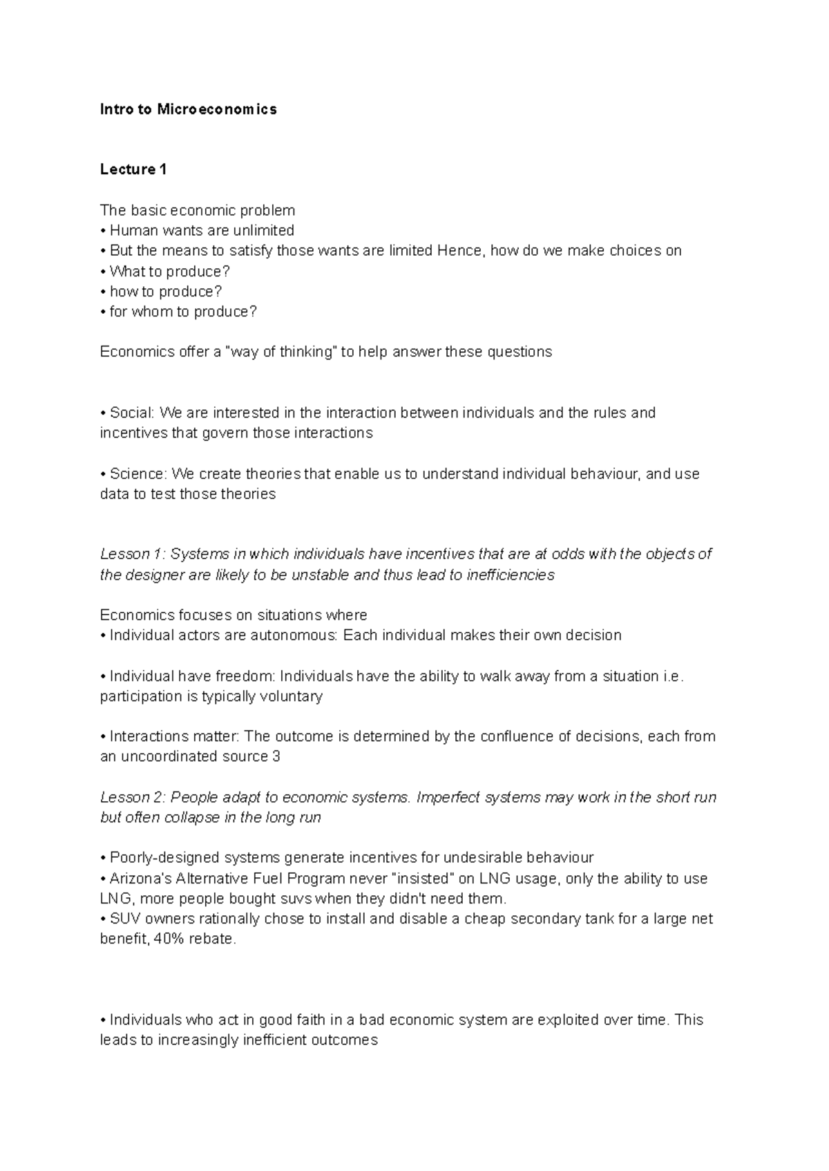 Microeconomics 101: Key Concepts and Theories from Lectures - Studocu