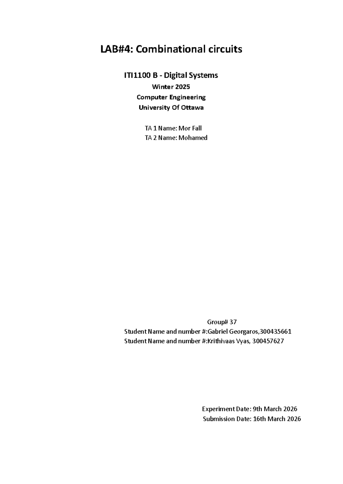 Lab #4: Combinational Circuits ITI1100 B - Digital Systems Winter 2025 ...