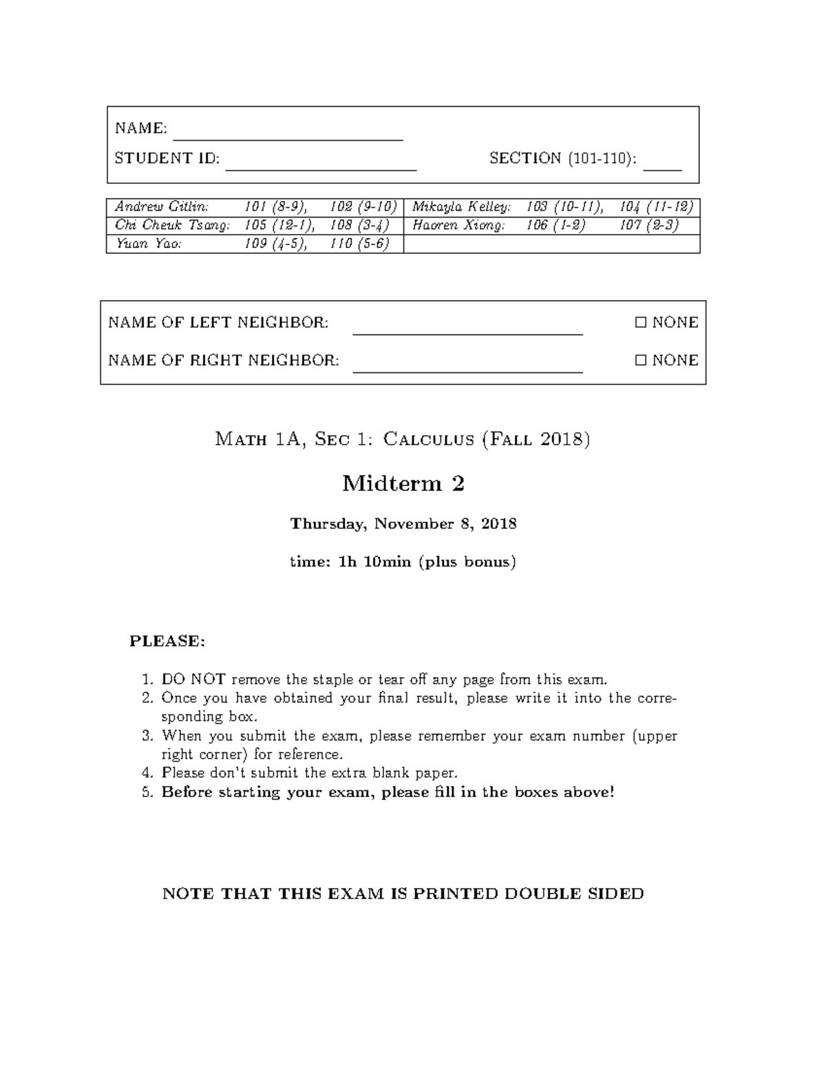 Practice-midterm-2 2 - Practice Midterm - NAME: STUDENT ID: SECTION ...