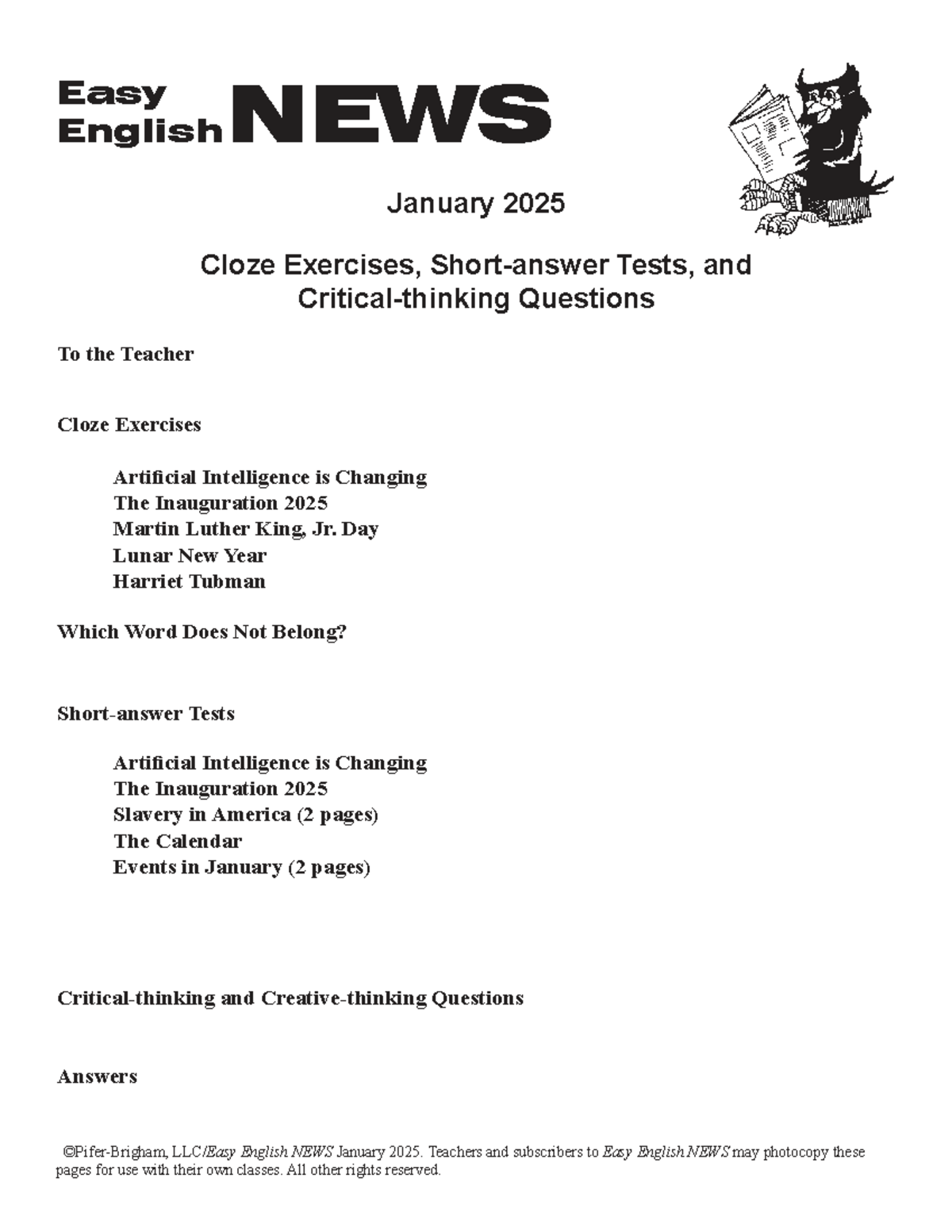 Easy English NEWS January 2025: Cloze Exercises and Quizzes - Studocu
