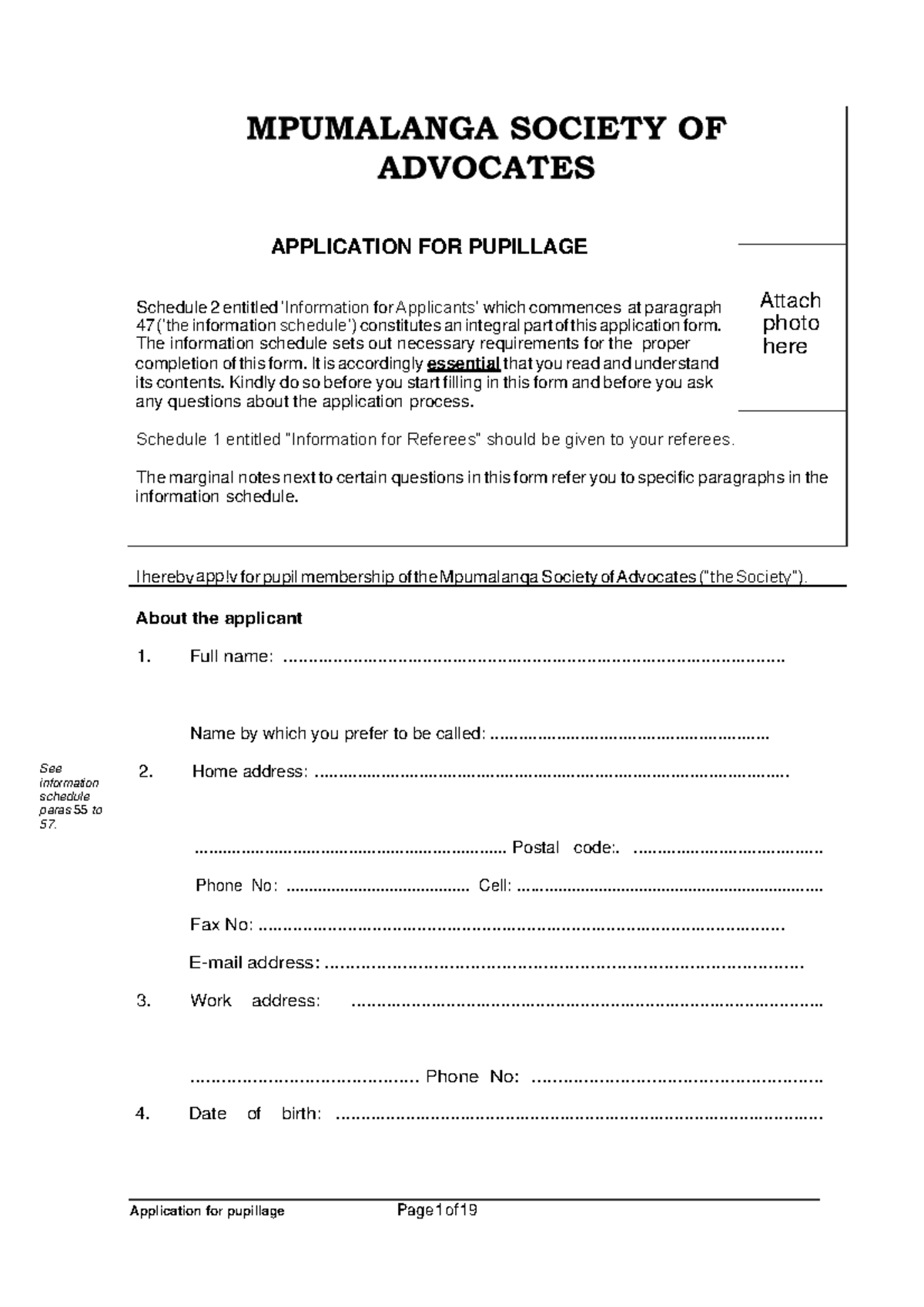 Pupillage Application Form for Mpumalanga Society of Advocates - Studocu