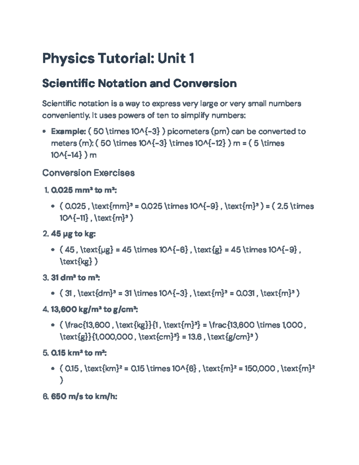 Physics Tutorial: Unit 1 - Scientific Notation, Conversion, and Vectors ...