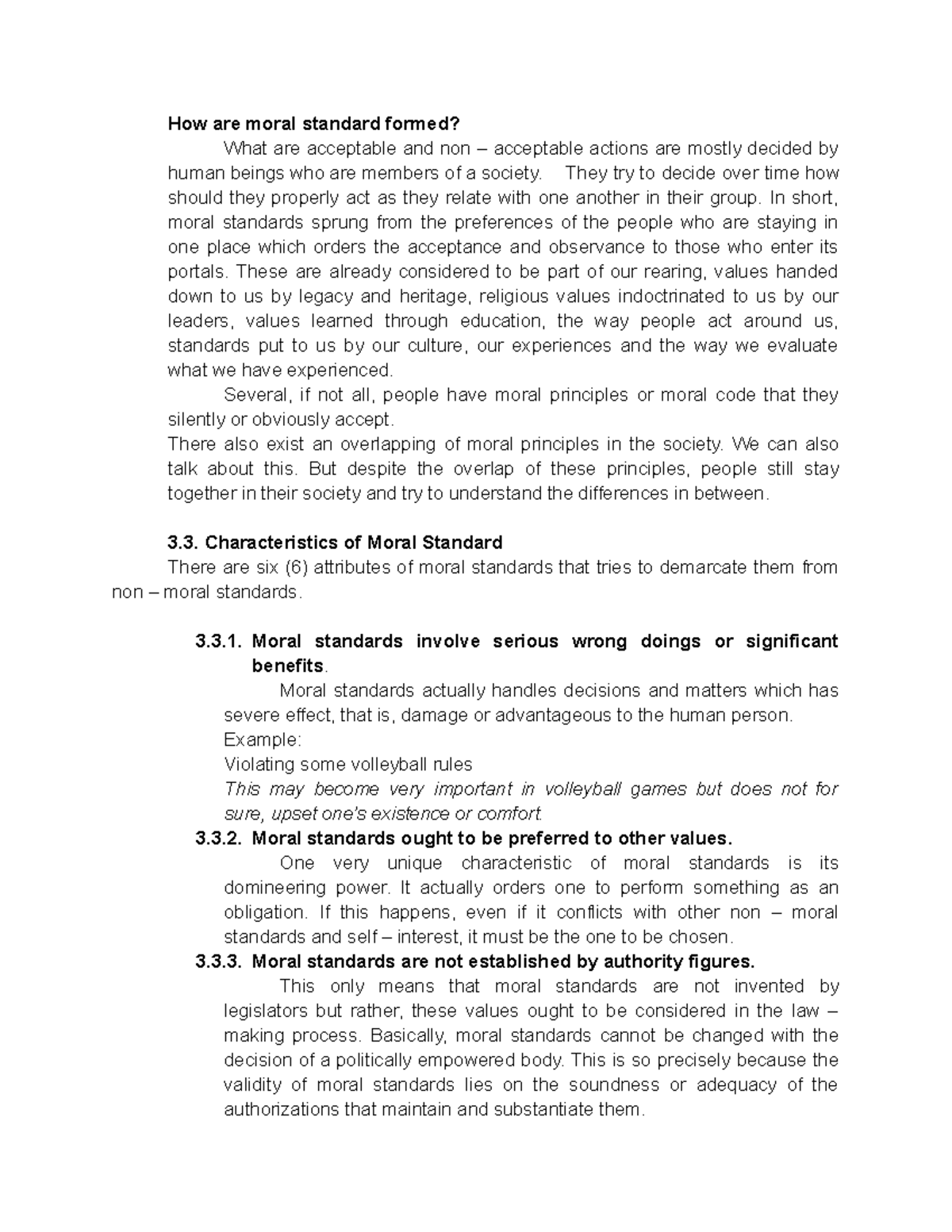 Formation of Moral Standards: Key Characteristics and Insights - Studocu