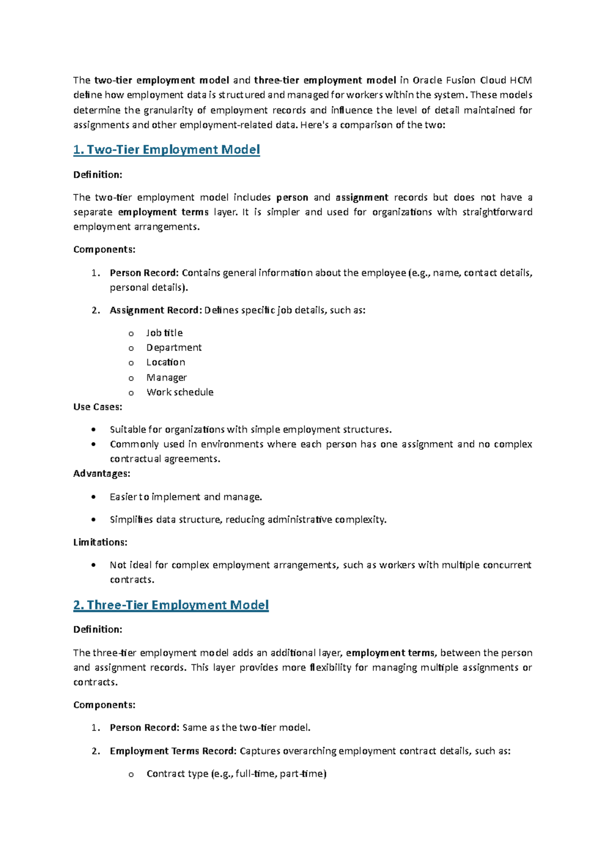 Comparative Analysis of Employment Models in Oracle Fusion Cloud HCM ...