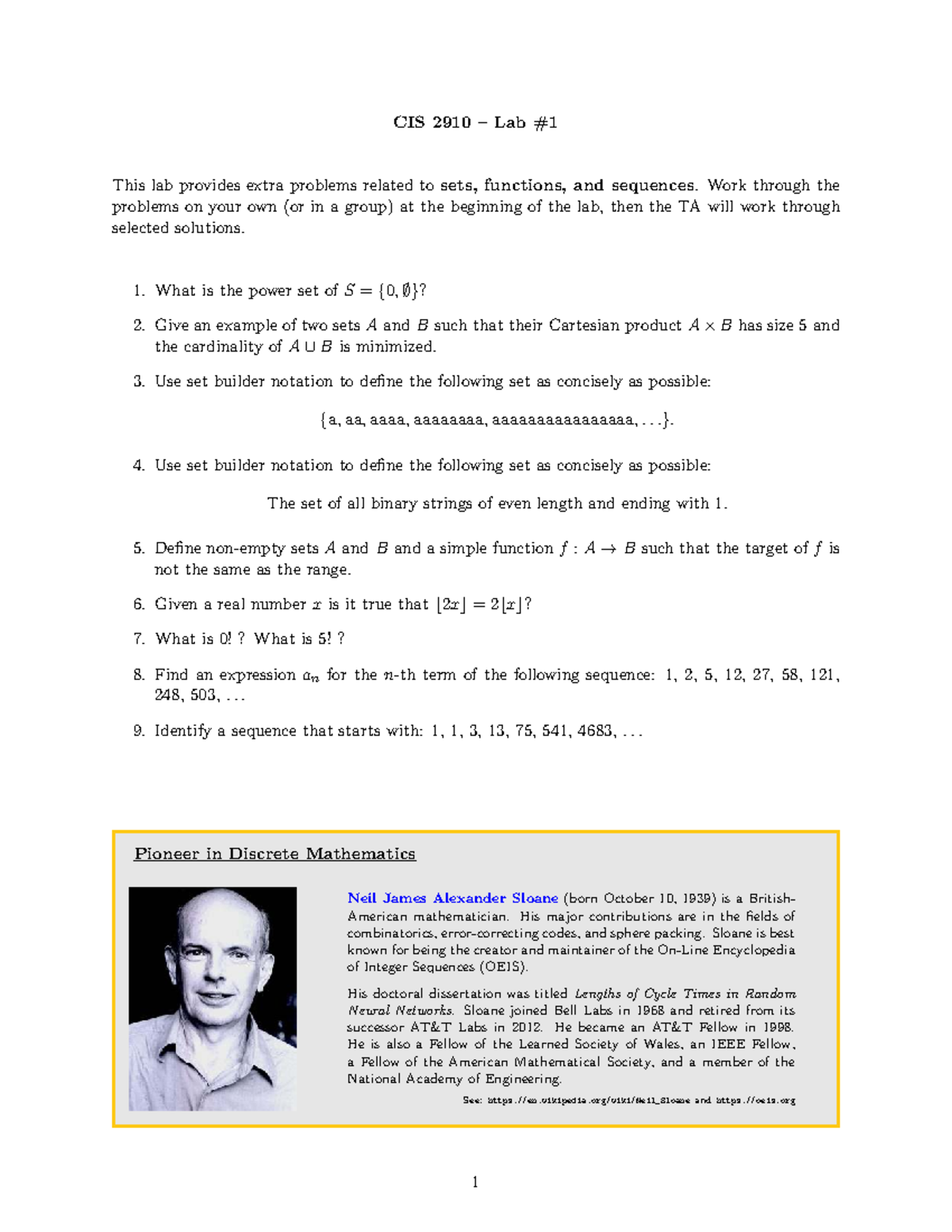 CIS 2910 Lab: Exploring Sets, Functions, and Sequences - Studocu