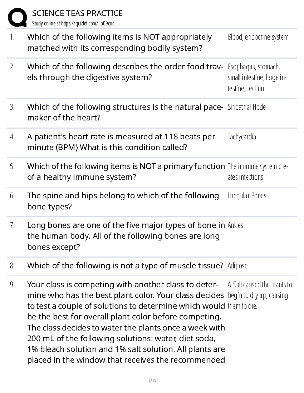 SCIENCE TEAS PRACTICE: Key Concepts and Sample Questions - Studocu