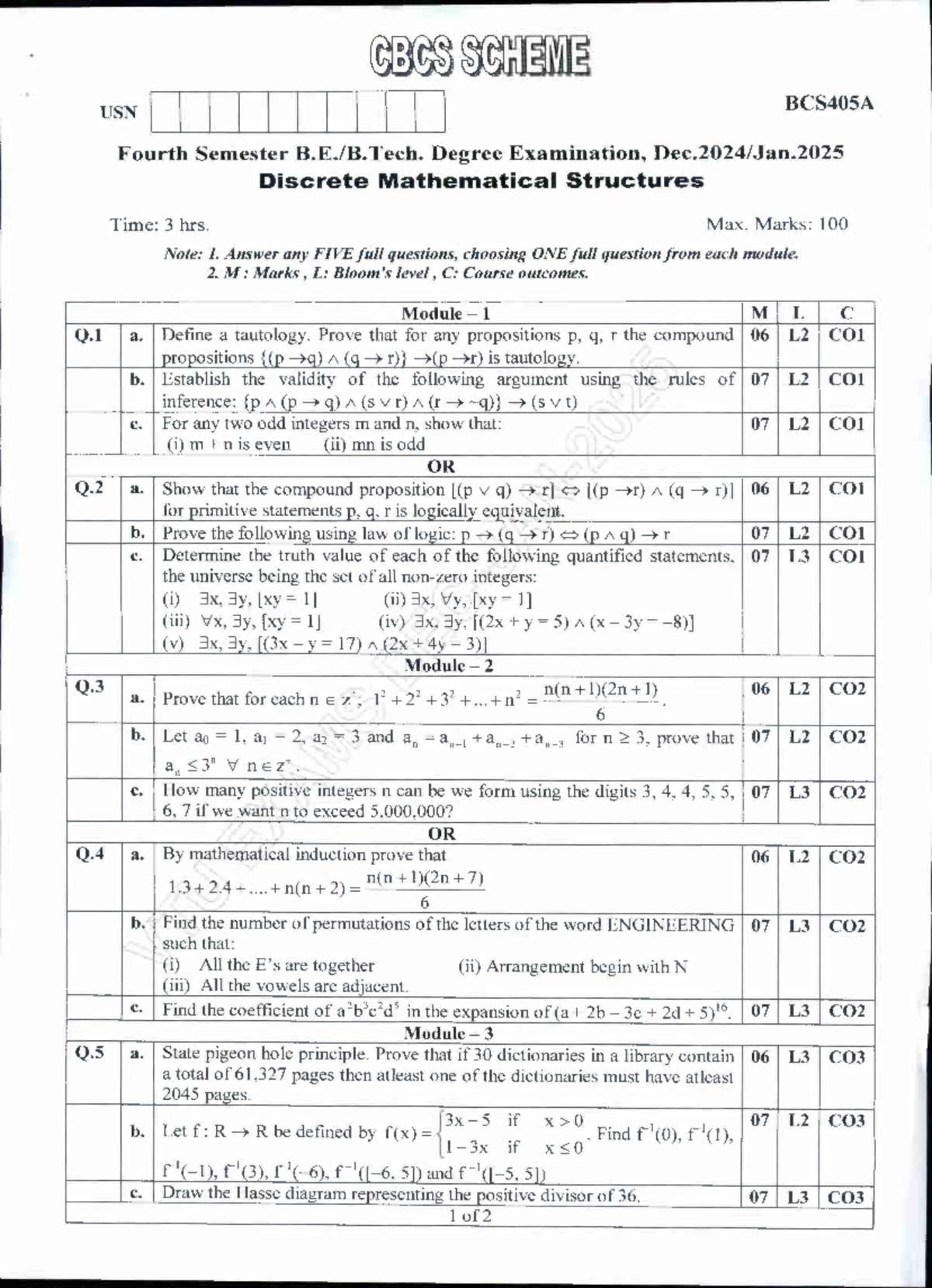 Discrete Mathematical Structures Exam Paper - BCS405A - Studocu