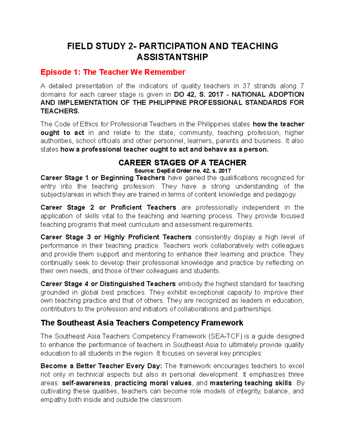 Field Study 2: Engaging Teachers Through Quality Indicators and Action ...