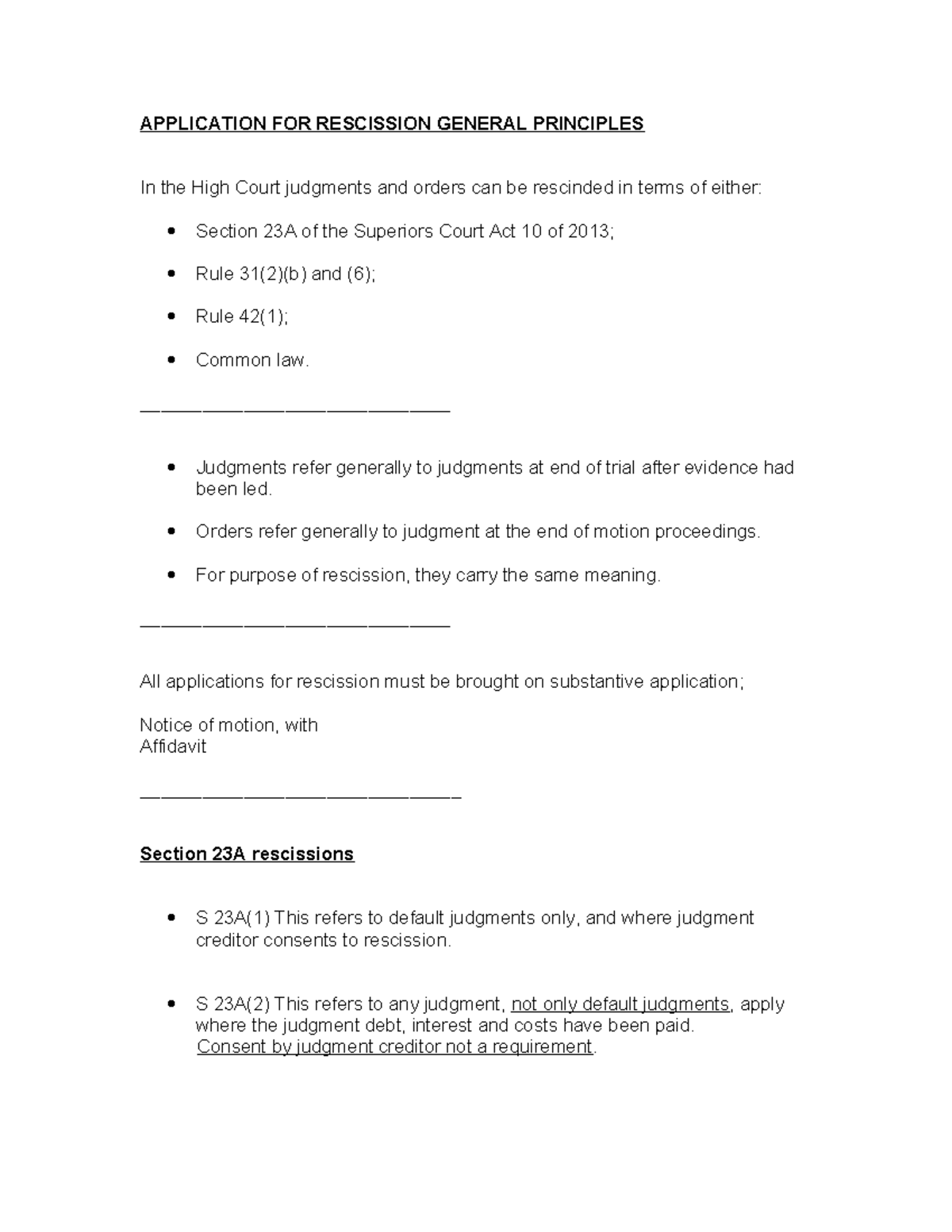 Application for Rescission: General Principles and Legal Framework ...
