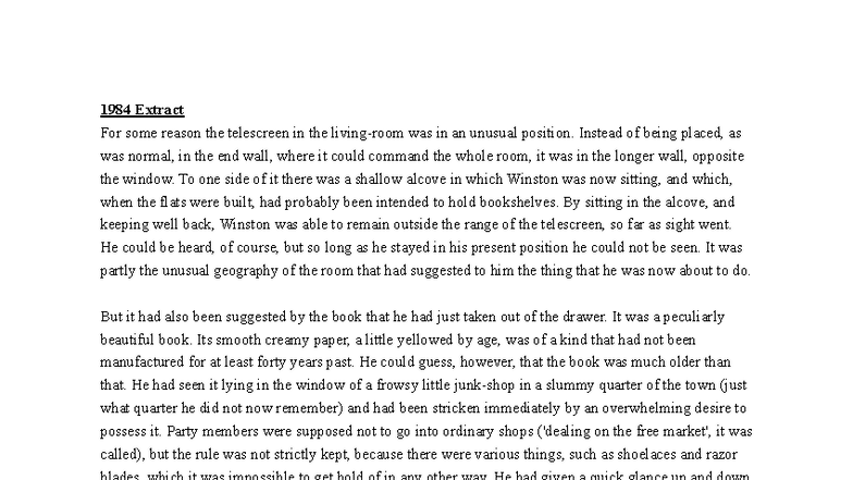 1984 Extract Analysis: Telescreen and the Act of Writing - Studocu