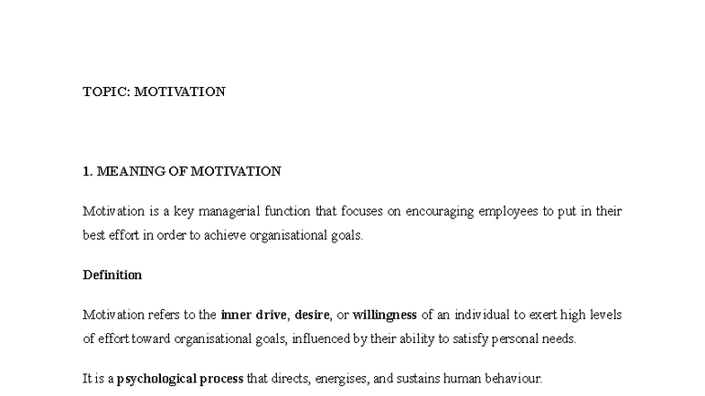 Motivation KIU Notes: Understanding Key Concepts and Importance - Studocu