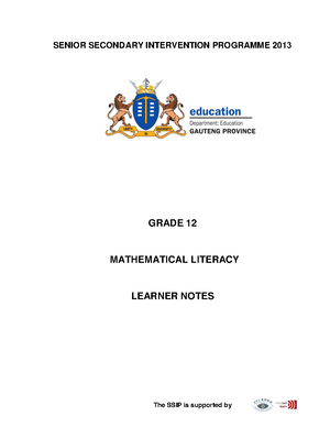 Mathematics literacy - Grade: 12 - Further Education and Training - Studocu