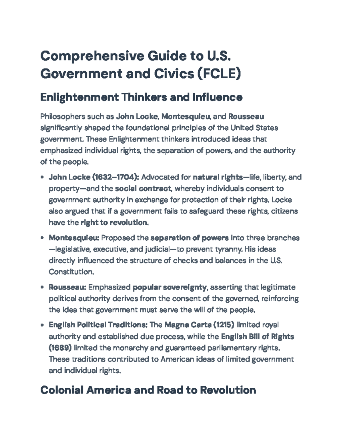 Comprehensive Guide to U.S. Government & Civics (FCLE) - Studocu