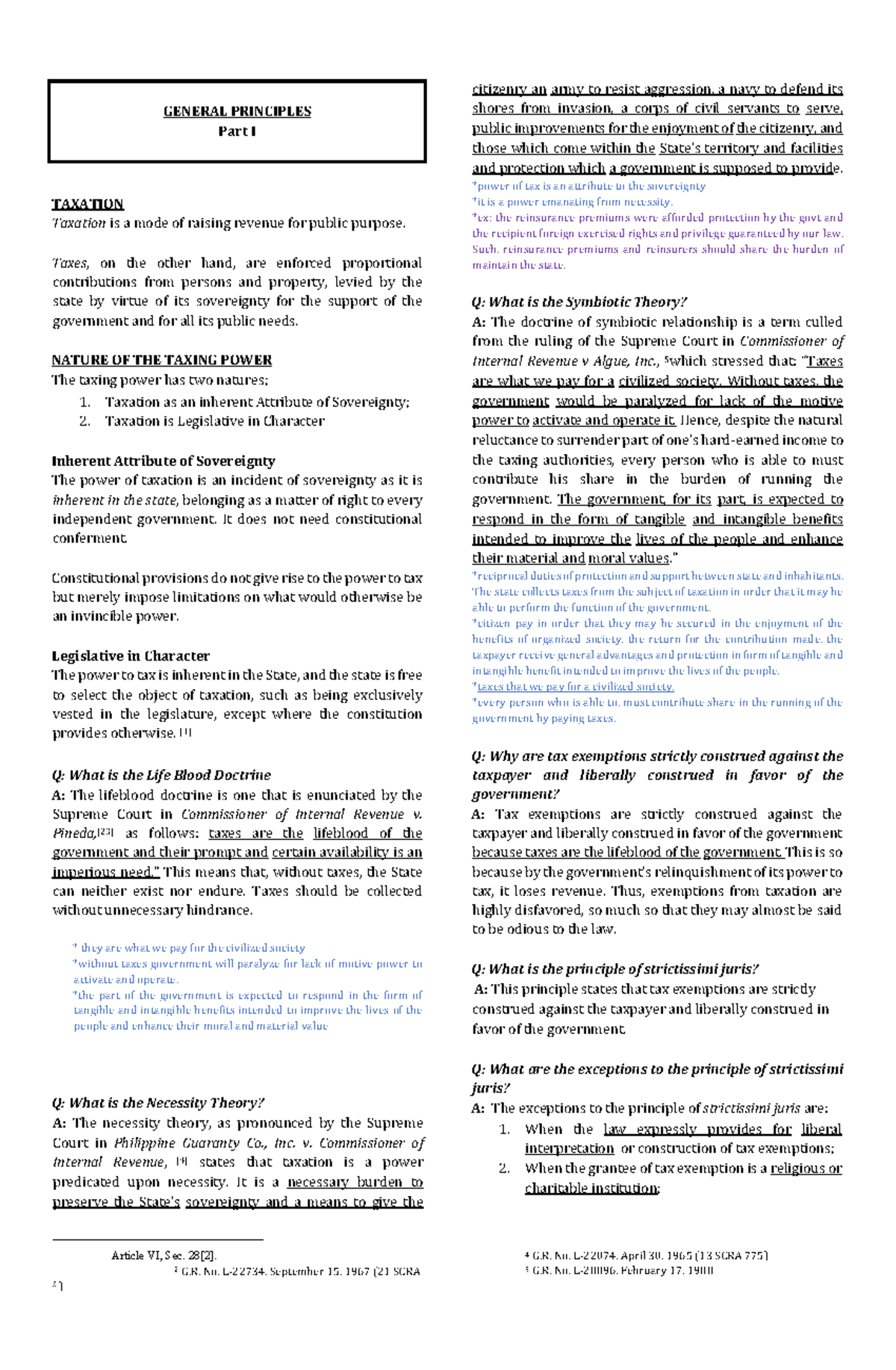 1 - LEcture notes for Income Taxation - GENERAL PRINCIPLES **Part I ...