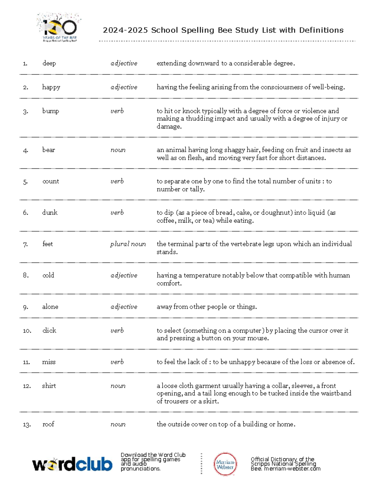 School Spelling Bee Study List (Words & Definitions) - Studocu