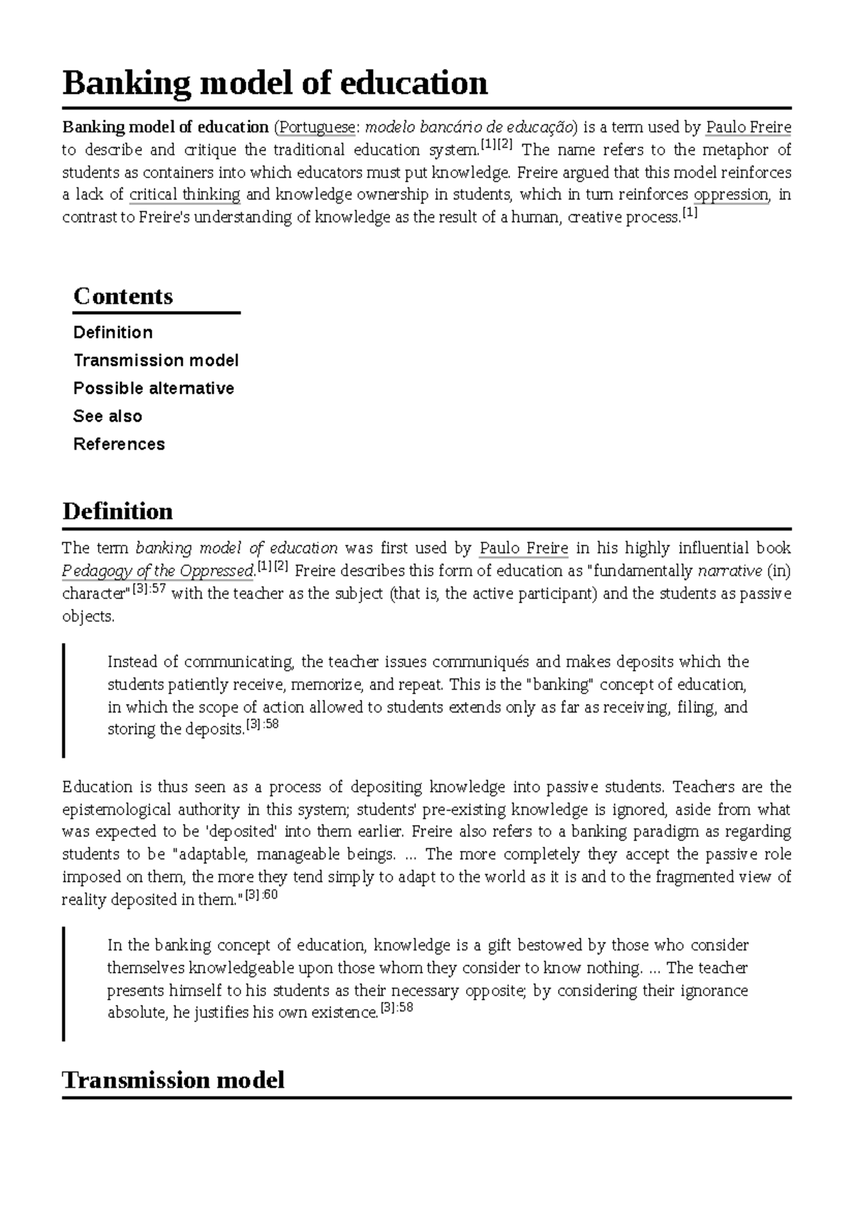 Banking model of education - Banking model of education Banking model ...