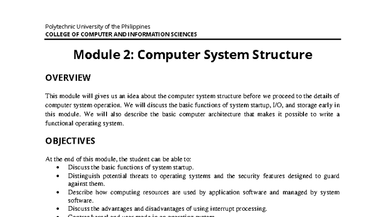 Module 2: Computer System Structure Overview - PUP CCIS - Studocu