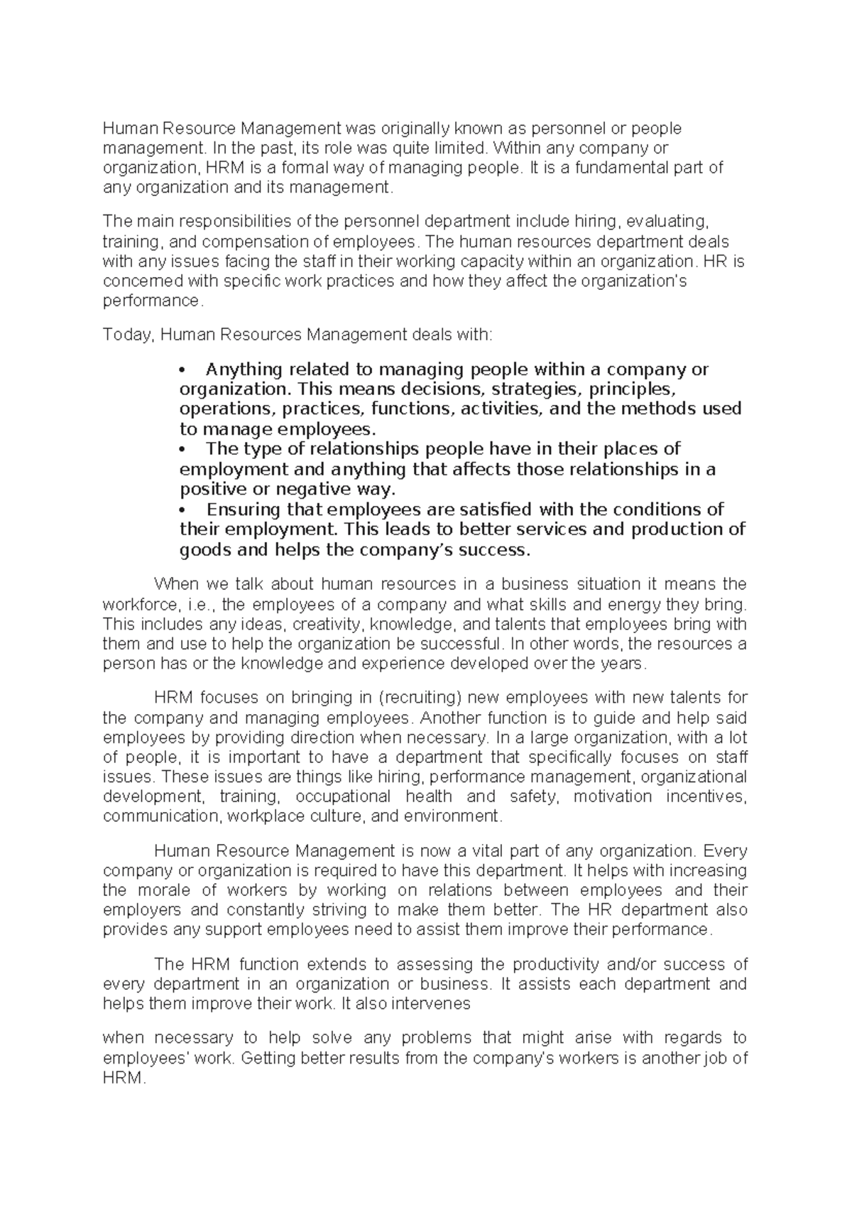 HRM 101: Evolution and Key Functions of Human Resource Management - Studocu