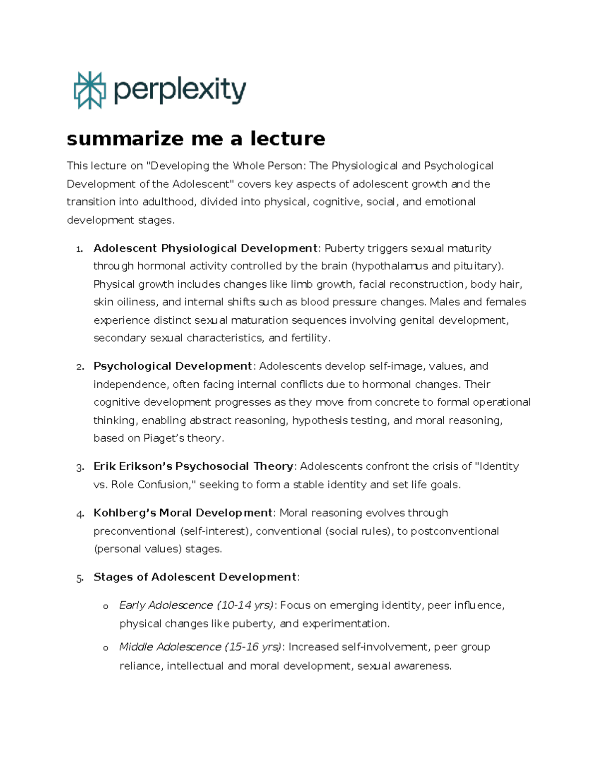 Lecture Summary: The Whole Person Development in Adolescence - Studocu
