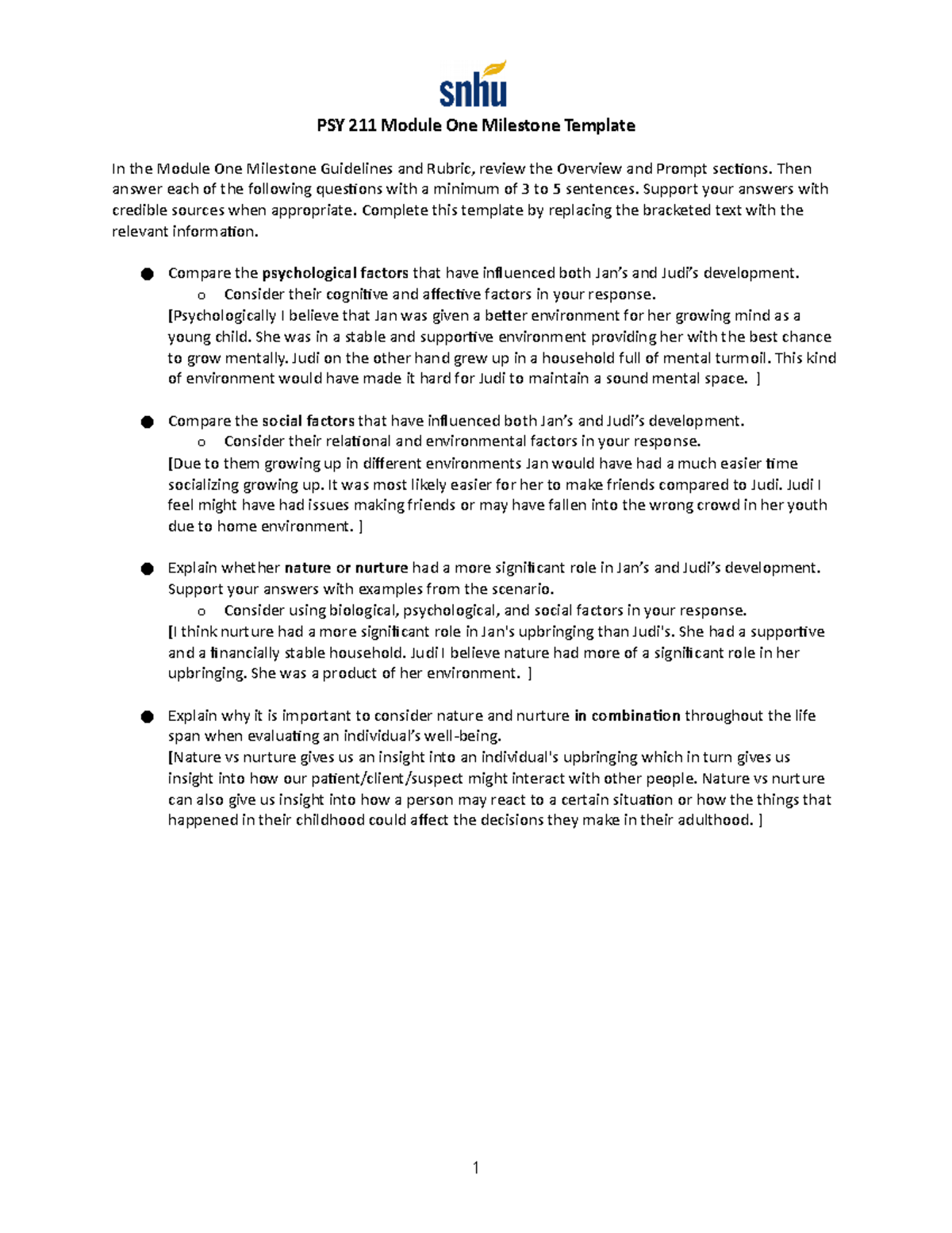 PSY 211 Module One Milestone - Then answer each of the following ...
