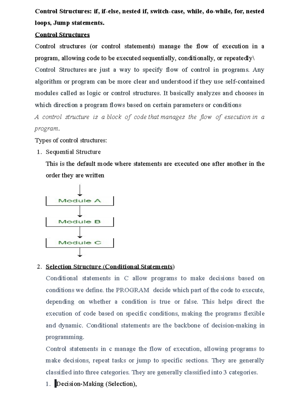 CS25C01 Control Structures: If, Loops, and Jump Statements Overview ...