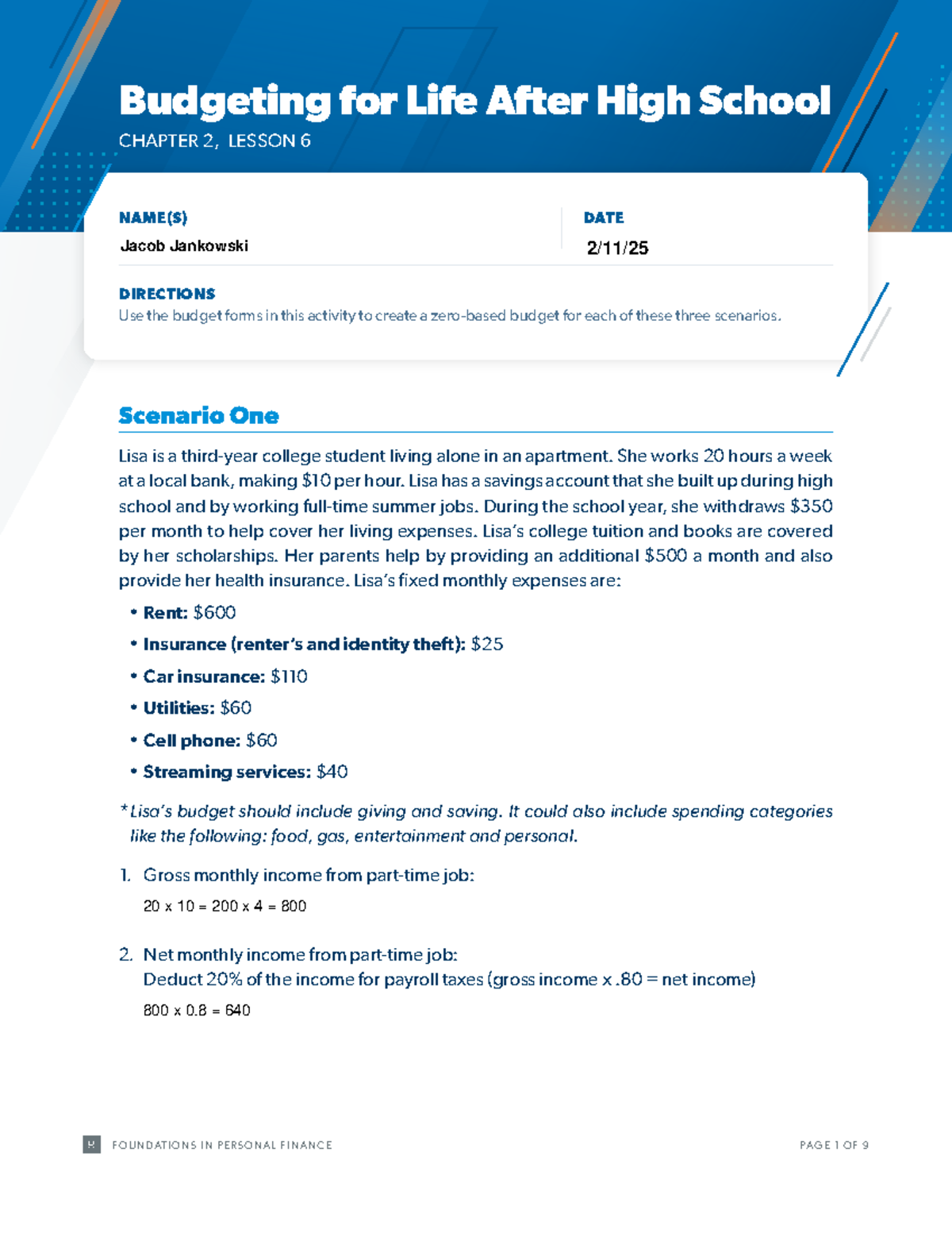 Act ch02 l06 english - jjh - Budgeting for Life After High School ...