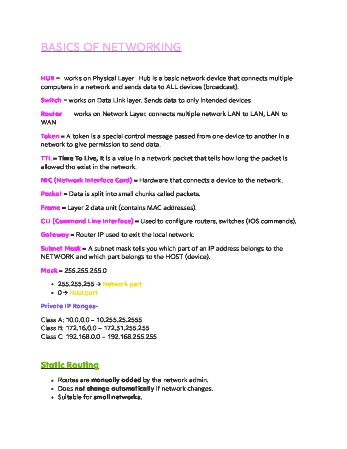 CSE 307 VIVA: Fundamentals of Networking Devices and Protocols - Studocu