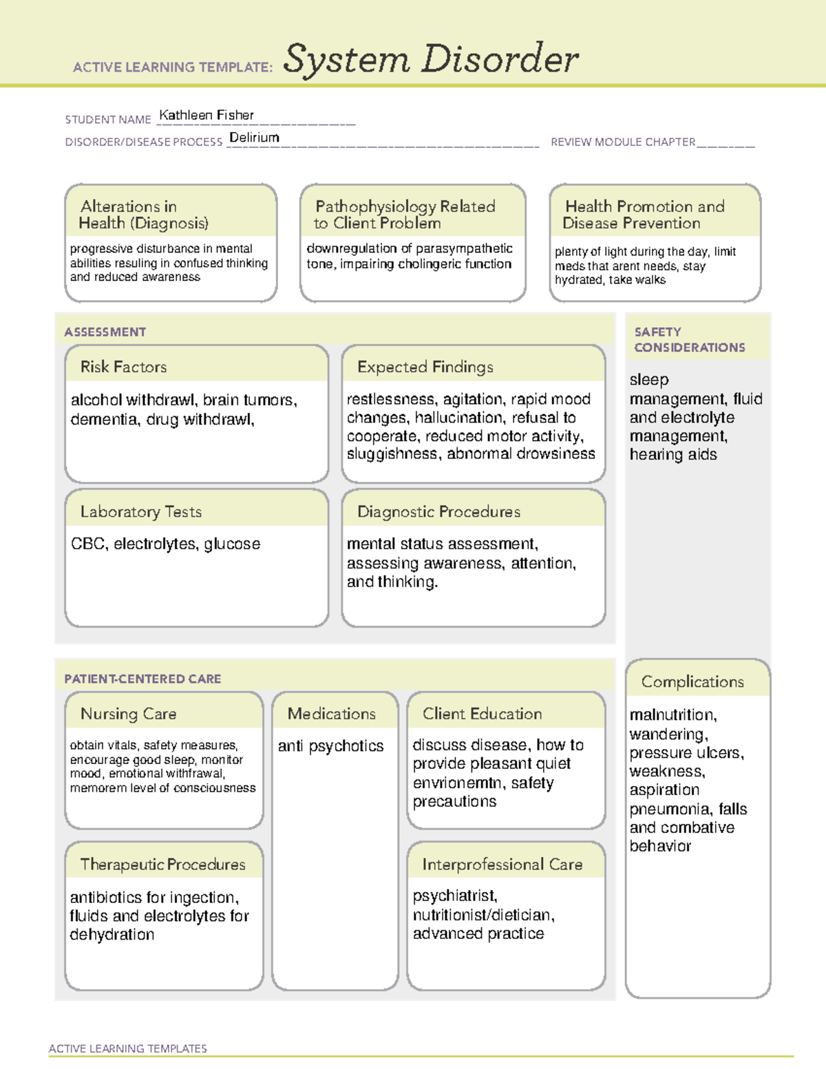 System Disorder Delirium: Active Learning Template Overview - Studocu