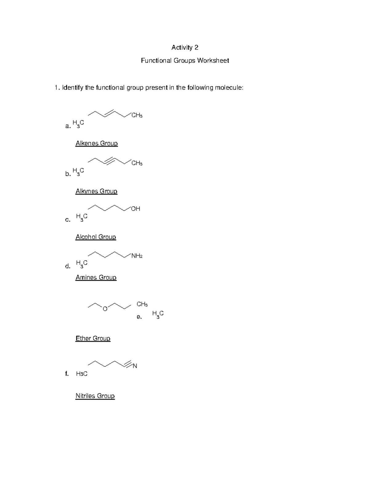 Functional Group Worksheet - Activity 2 Functional Groups Worksheet ...