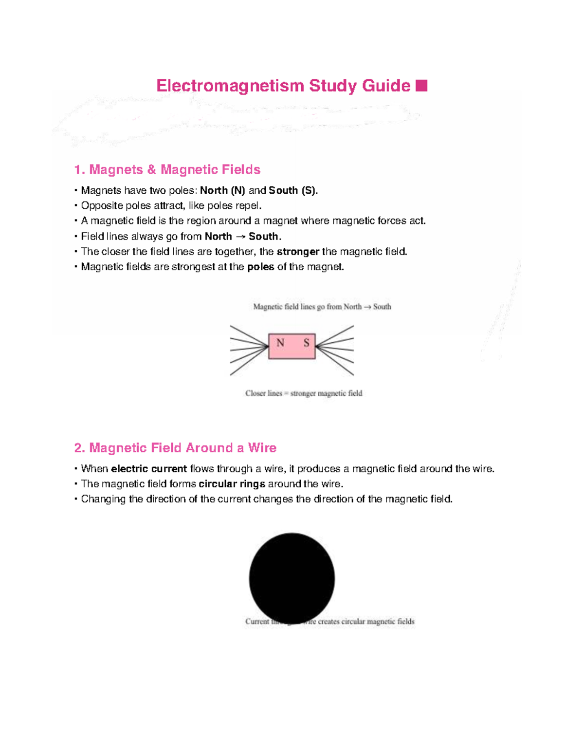Electromagnetism Study Guide: Magnets & Magnetic Fields - Studocu