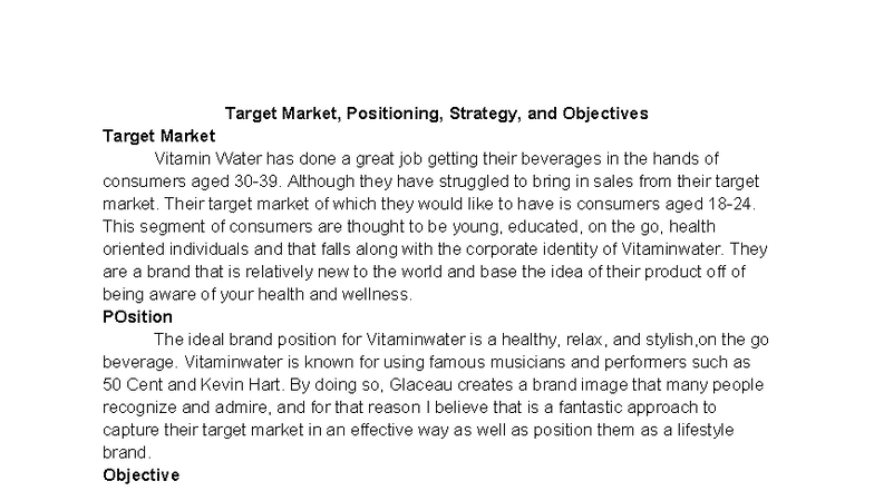 Target Market, Positioning, and Strategy for Vitamin Water - Studocu