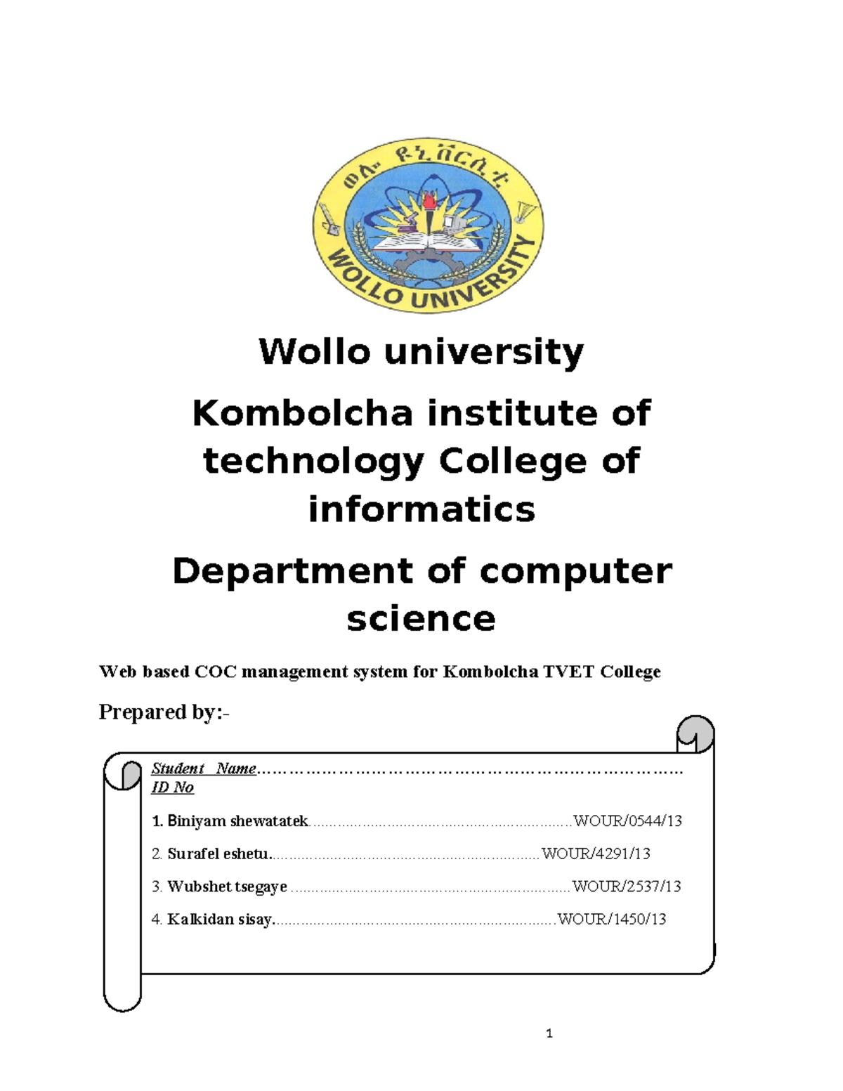 Web-Based COC Management System Project for Kombolcha TVET College ...