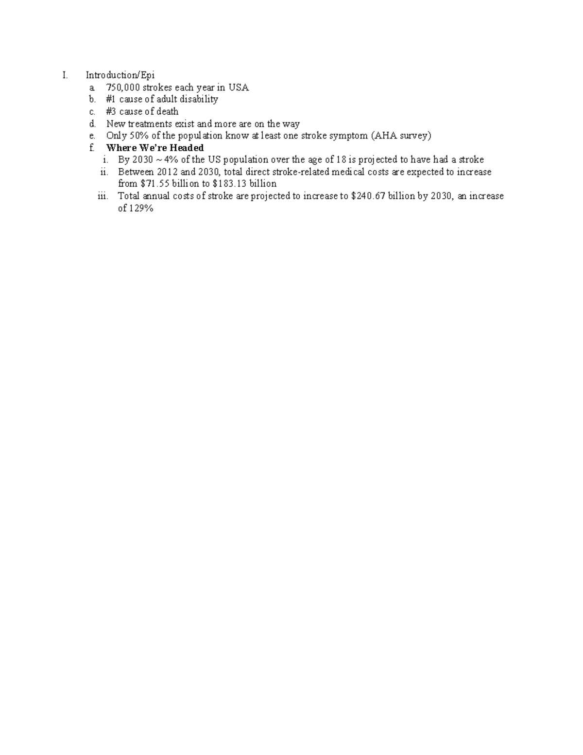 Ischemic Stroke Overview and Management - MED 101 Lecture Notes - Studocu