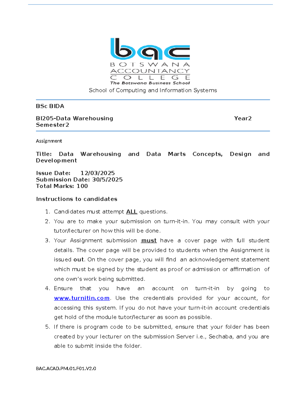 Data Warehousing Development & Data Marts Concepts - BSc BIDA Assignment - Studocu
