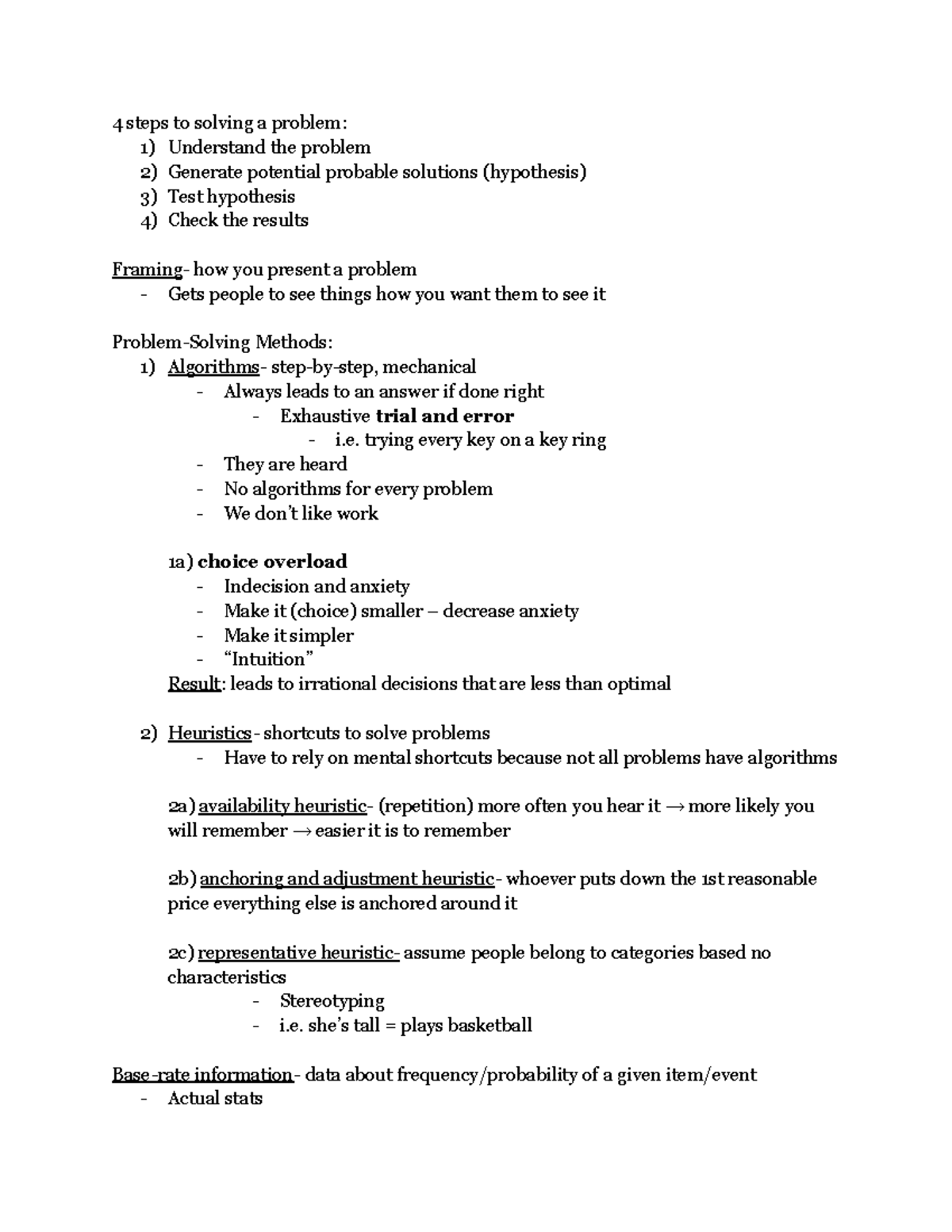 Psych 101 - problem solving - 4 steps to solving a problem: 1) Understand the problem 2 ...