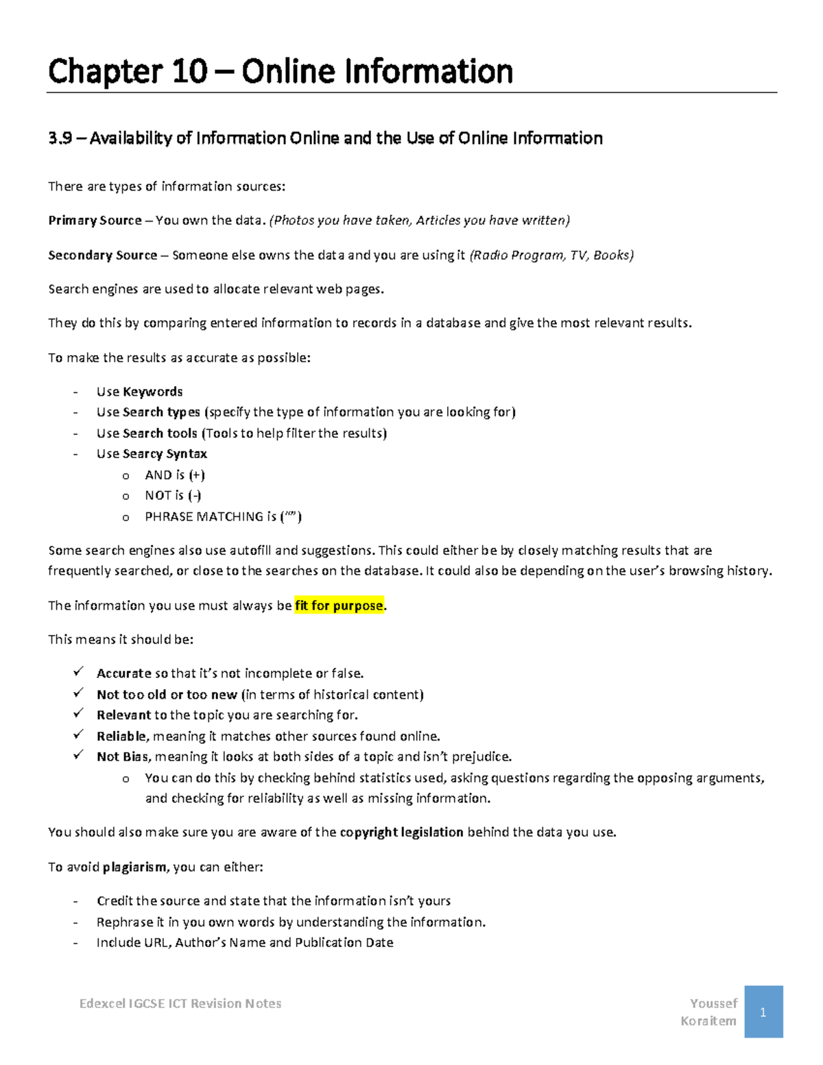 Edexcel IGCSE ICT Revision Notes - Chapter 10 - Studocu
