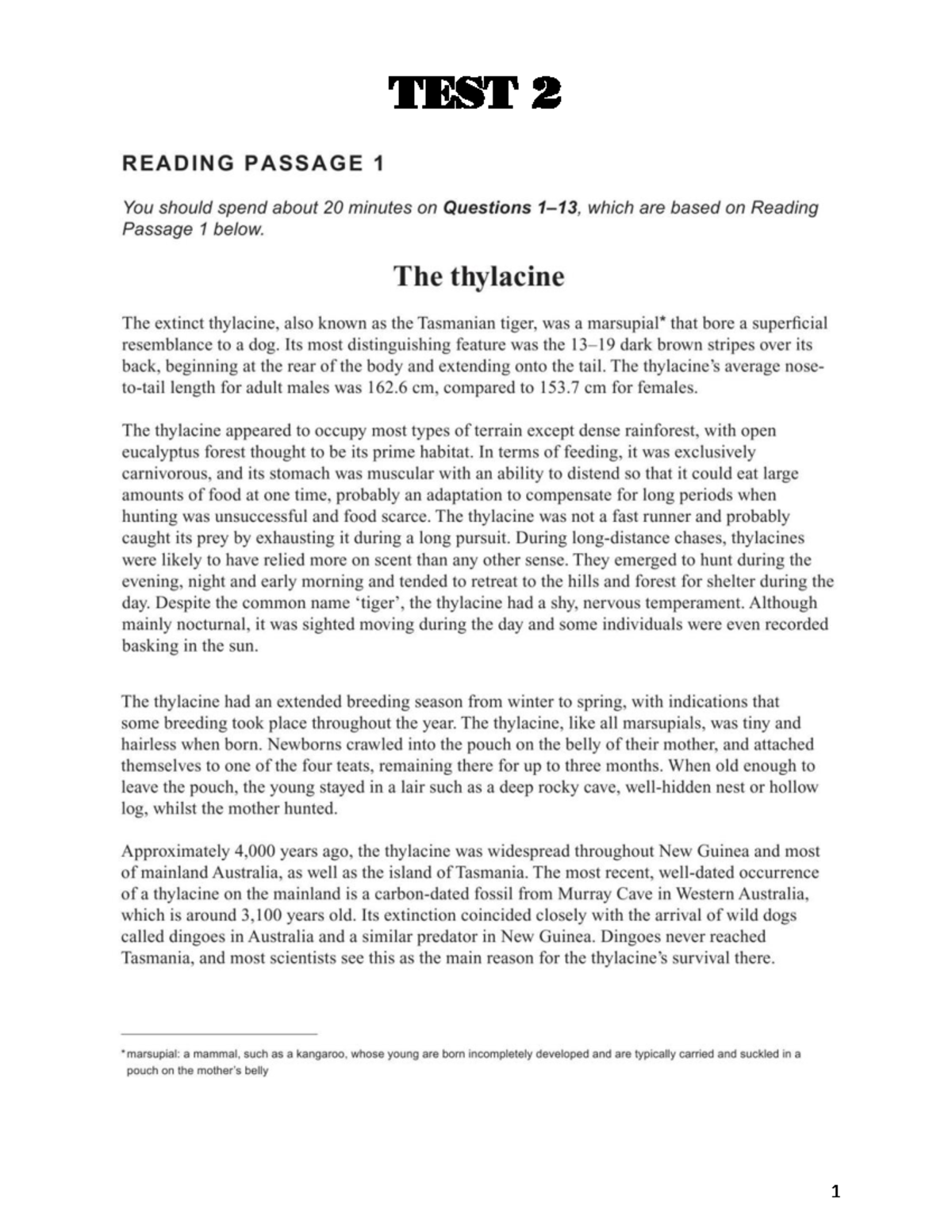 TEST 2 READING PASSAGE 1 & 2: Thylacine and Palm Oil Insights - Studocu