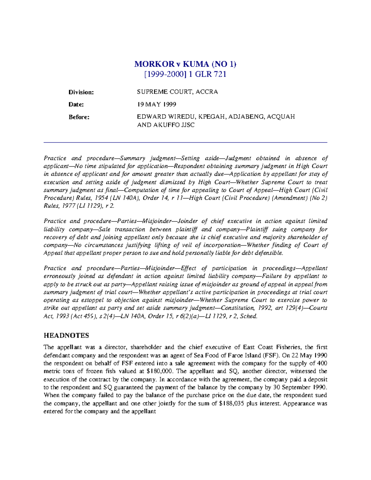 Morkor v KUMA (NO 1): Supreme Court Ruling on Summary Judgment Issues ...